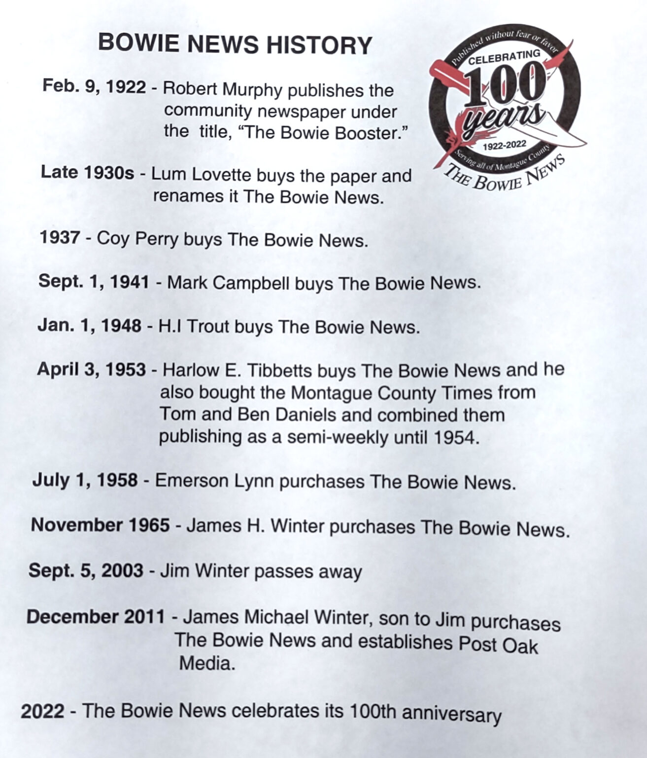 Bowie News readies 100th anniversary looking back at its history ...