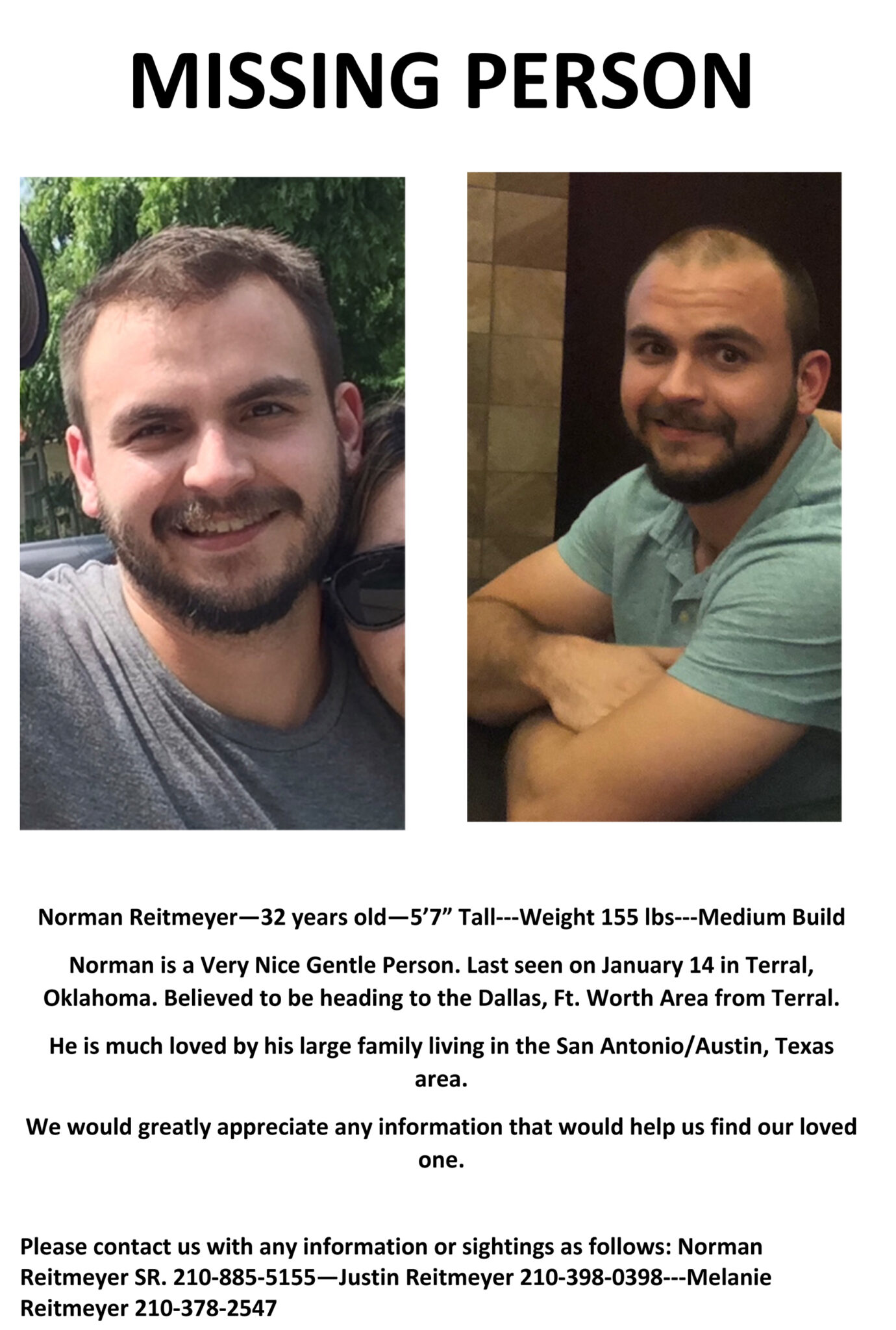 Family searching for missing person Norman Reitmeyer – Bowie News